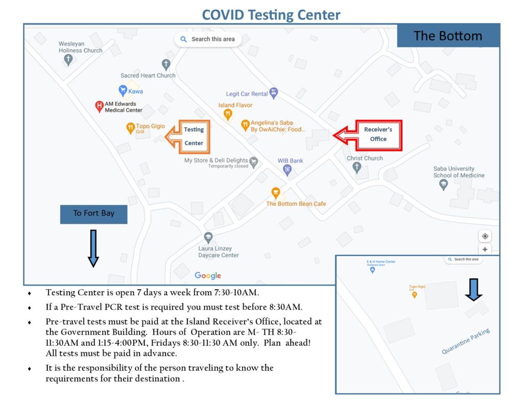 Map of testing center updated 24012022 | Saba Tourism