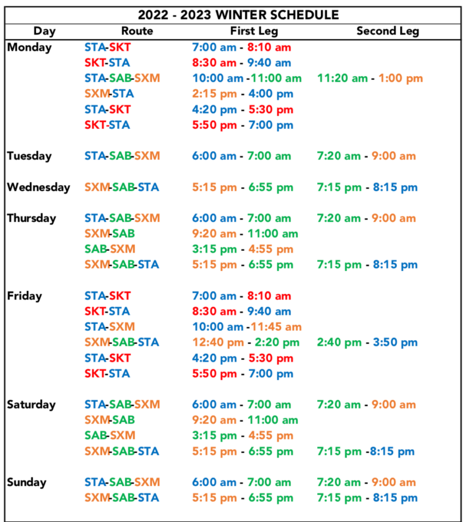 Makana Winter Schedule | Saba Tourism